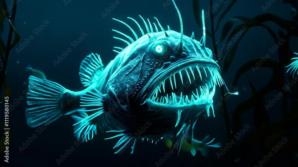 Scary anglerfish opens and closes its mouth, revealing sharp teeth ...