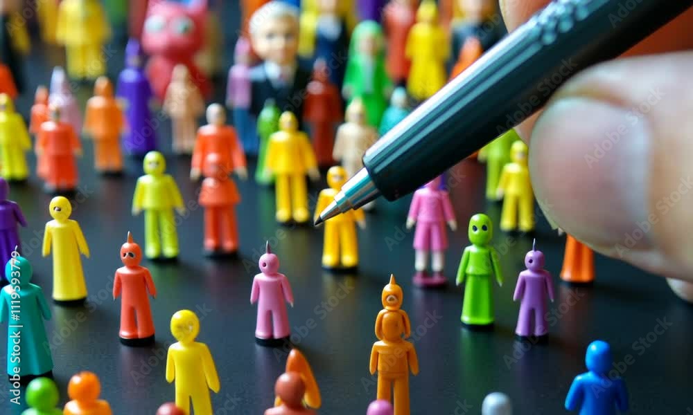 A Hand Selecting a Single Figurine from a Diverse Crowd Stock Video ...