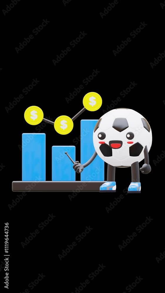 3D soccer ball Character Pointing At Bar Chart Suitable For Business ...