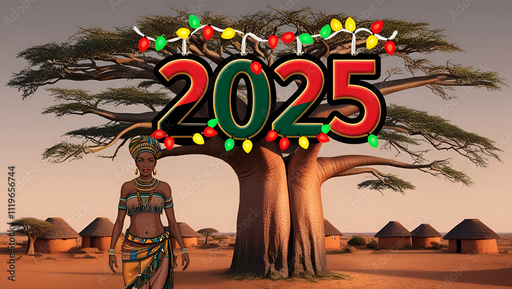 Juneteenth, An African Woman Standing with Number 2025 in Juneteenths ...