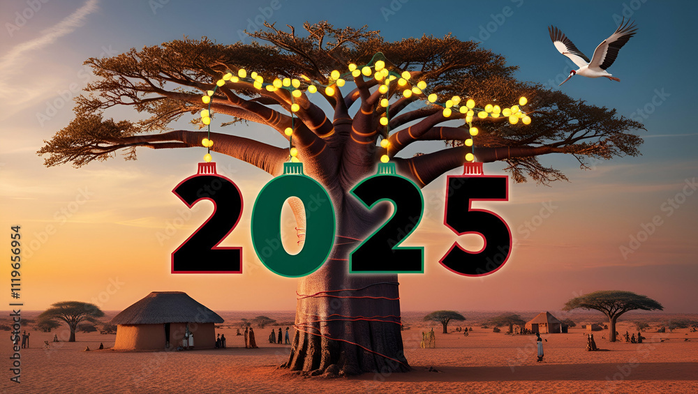 Juneteenth, Number 2025 in Juneteenths Colors Hugging on Baobab Tree ...