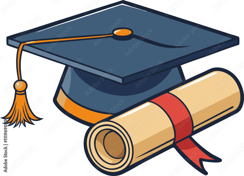vector illustration of a simple student graduation cap with a tassel ...