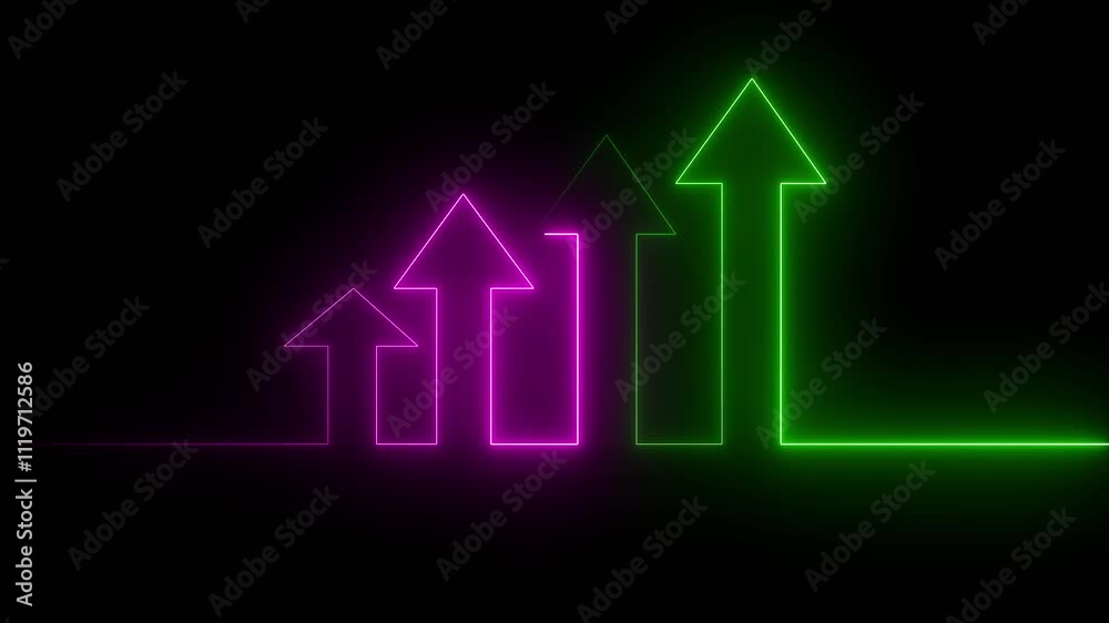 Neon line arrow icon animation. Neon up arrow concept and business ...