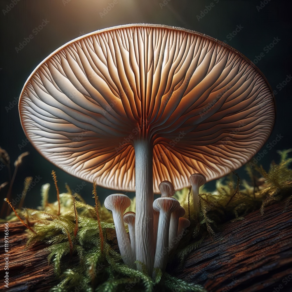 Mushroom Gills Thin closely spaced linear patterns under a mushr Stock ...