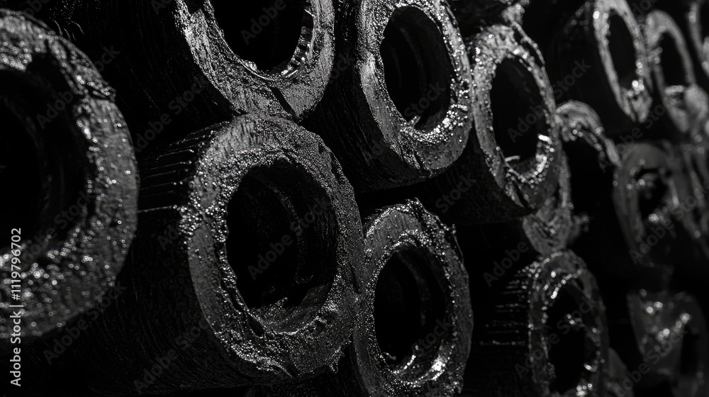Close up of stacked steel rebar showcasing essential construction ...