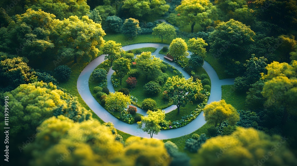 Aerial photograph of a miniature architectural park model featuring ...