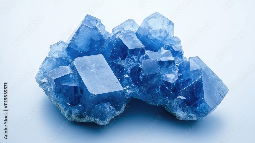 Blue Calcite Crystal Cluster on Light Background Natural Mineral Beauty ...