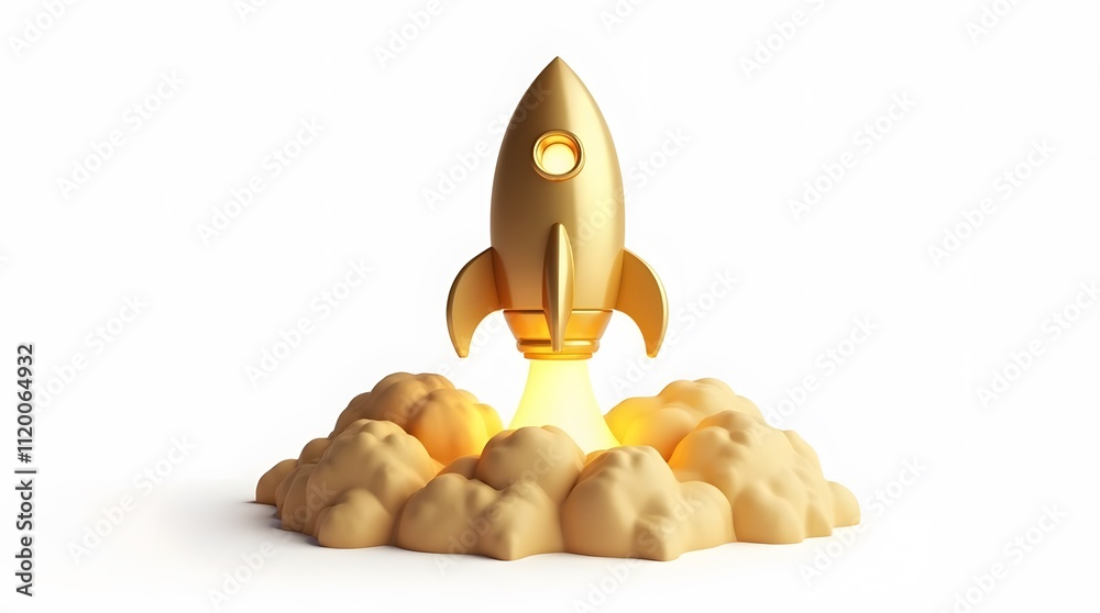 Golden Rocket Ship - 3D Gold Rocket, Isolated on White Background, PNG ...