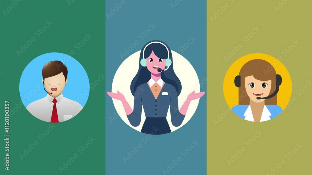 Seamless Support, Animated Trio of Customer Service Avatars in Flat 4K ...