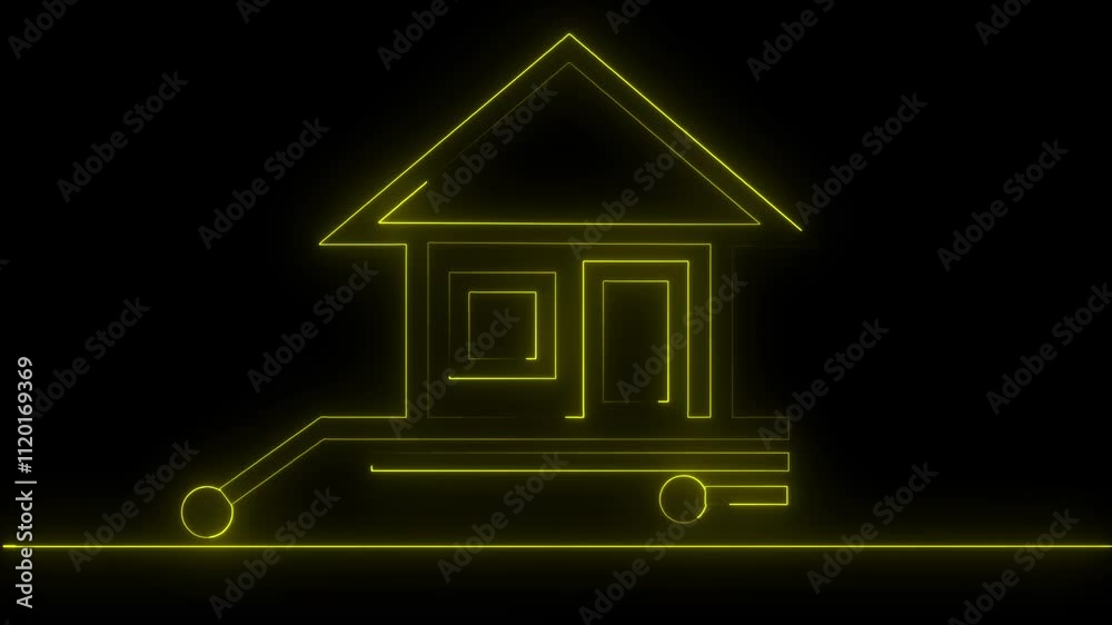 Neon home icon animation, home building animation.. social media ...