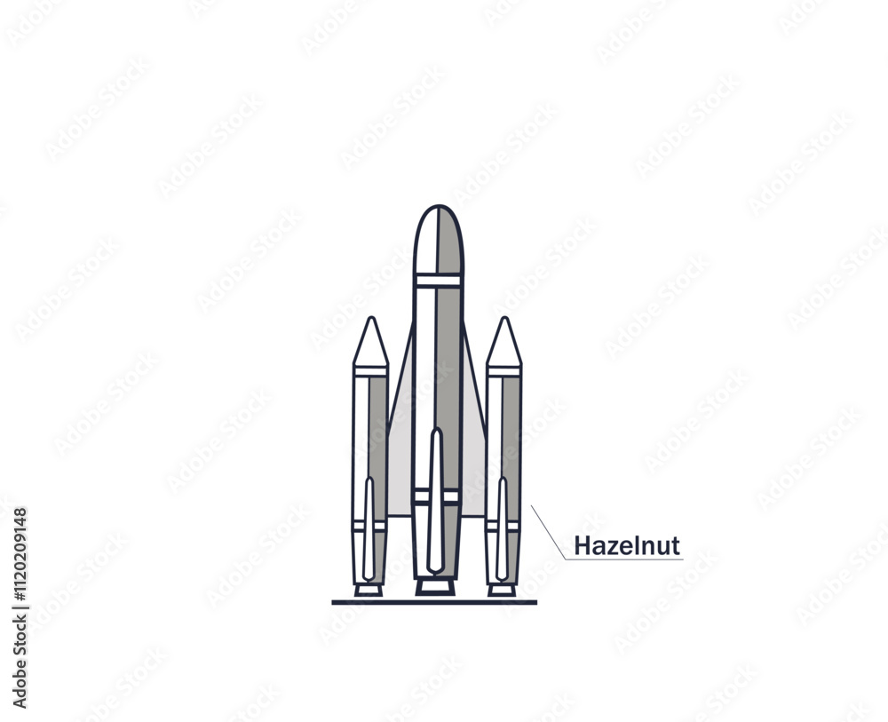 Flat vector illustration of Russian nuclear ballistic missile Oreshnik ...
