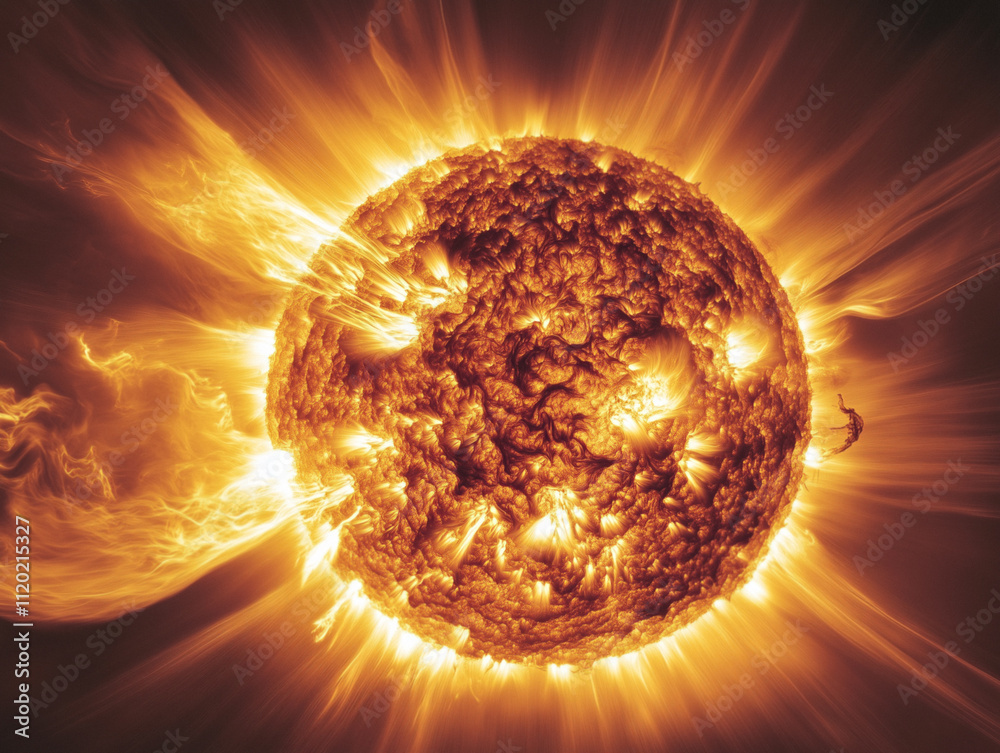 Giant closeup of the sun with it's electromagnetic Solar Flares. Set ...