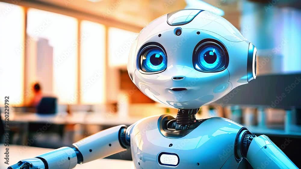 Photorealistic Animation of a Cute AI Assistant in a Futuristic Office ...