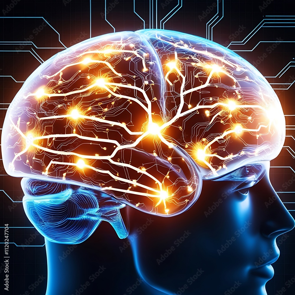 detailed close-up image of an artificial intelligence brain with ...