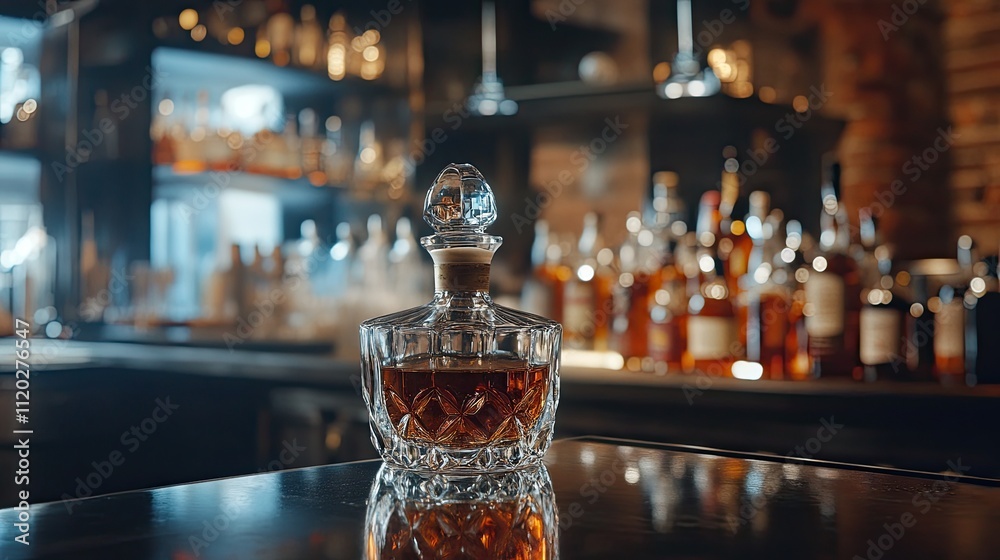 Pour cognac from a bottle into a glass. Cognac snifter on a black table ...