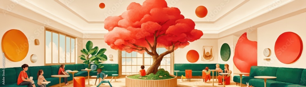 Kids Enjoying Indoor Activity Zones on a Green Couch, Fun and Creative ...