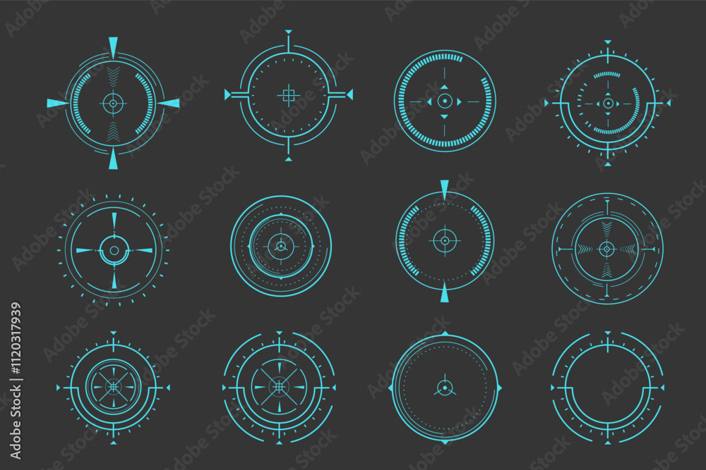 Hud aim pointer optical target, Futuristic focus range indicators ...