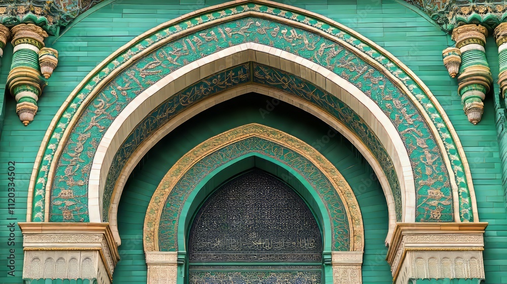 The Nabawi Mosque in Al Madinah, Saudi Arabia, features a striking ...