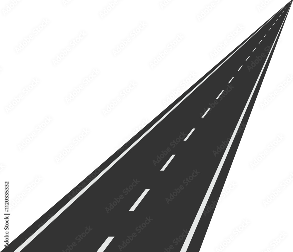 Long straight asphalt road with white dashed lines extending towards ...