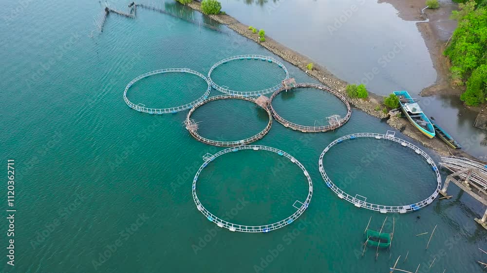 Fisheries on Luzon Island, Philippines. Fish farm, top view. Aerial ...