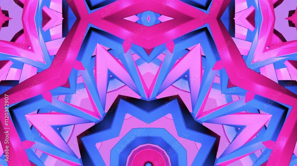 A colorful abstract design with pink and blue shapes. The design is ...