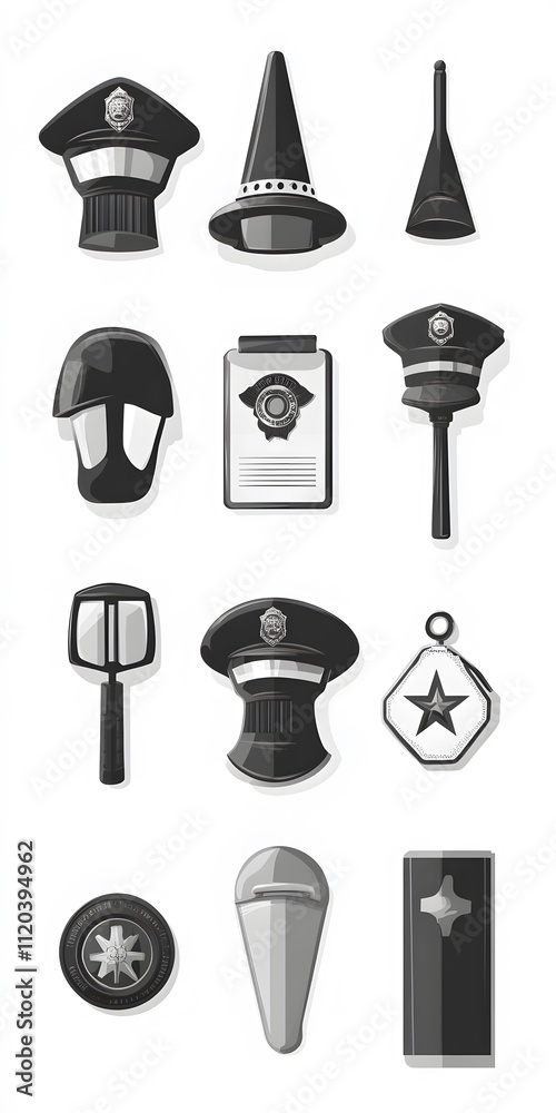 Theme: Police, Police Equipment, Police Station, Icon Set, Shapes ...