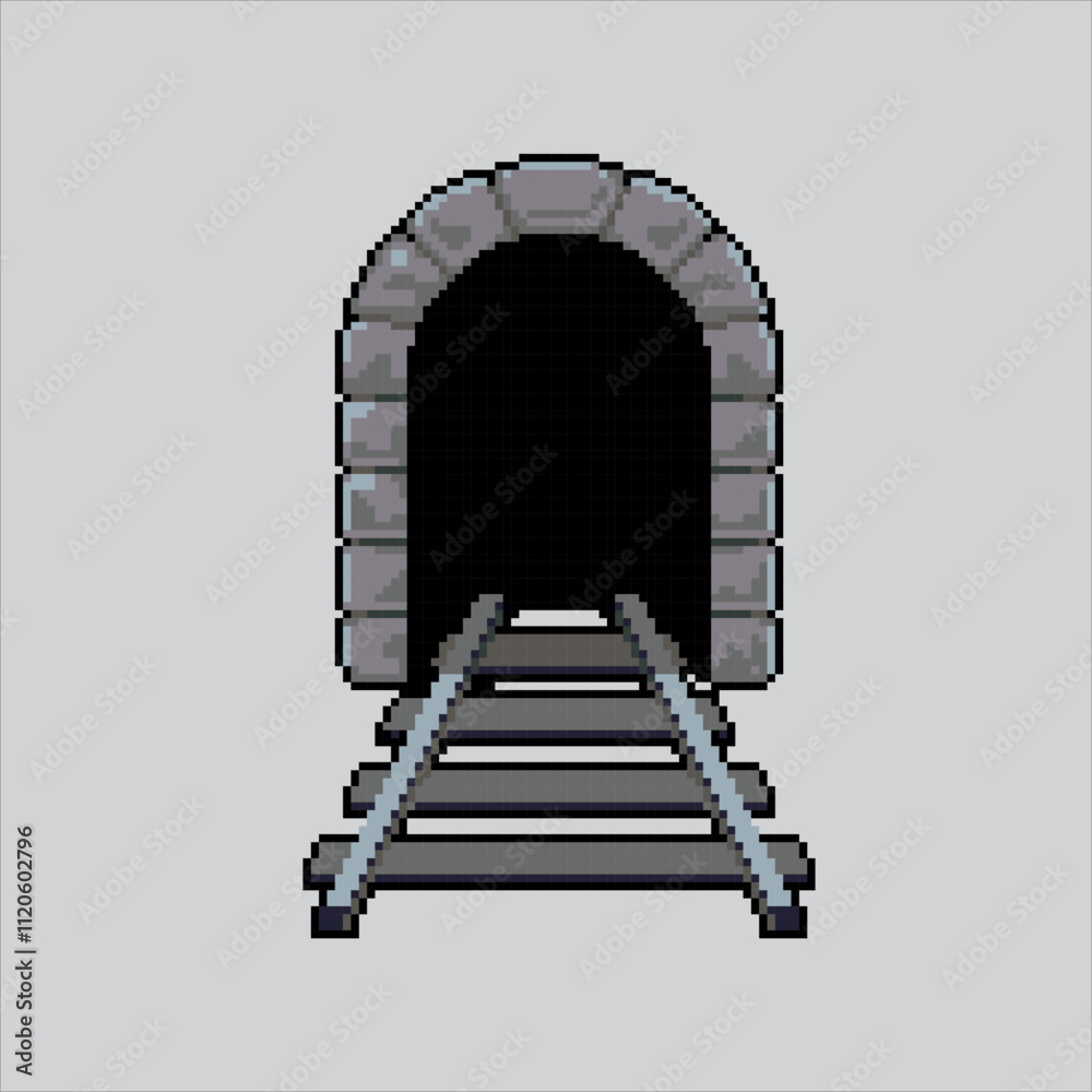 Pixel art illustration Railway Tunnel. Pixelated Tunnel Entrance ...