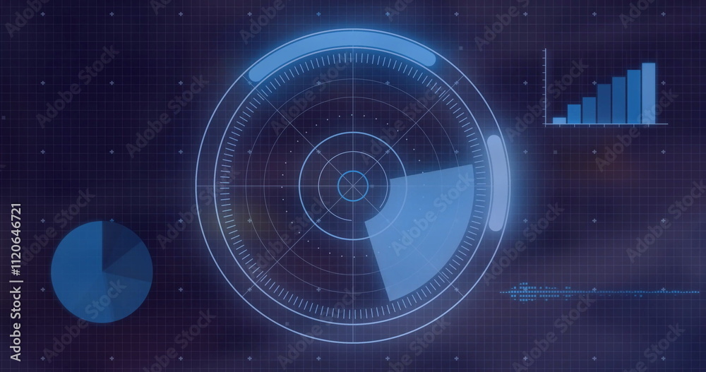 Radar scanning image with data charts and graphs on grid background ...