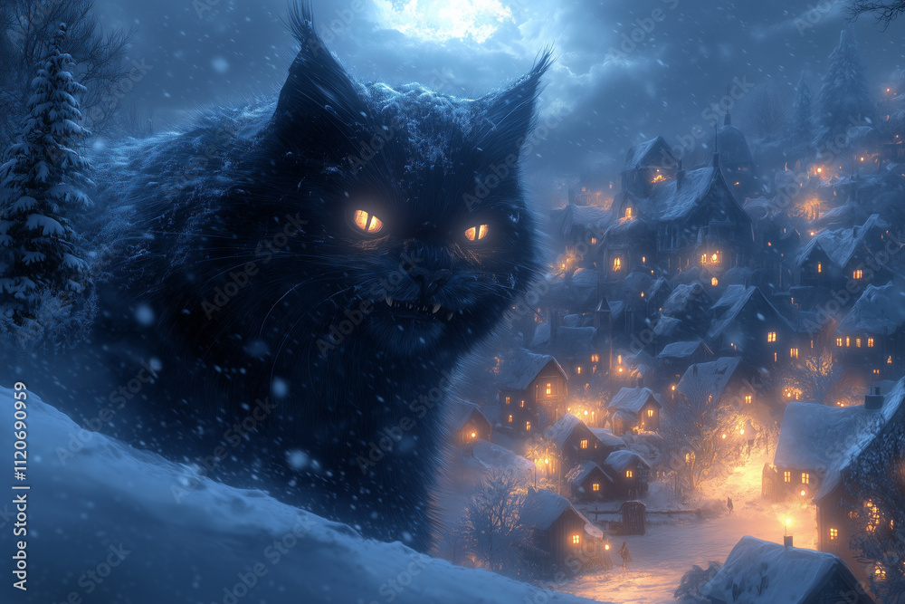 Illustration of the Yule cat, a huge and vicious cat from Icelandic ...