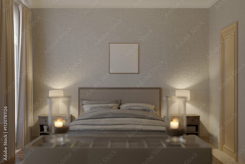 two point perspective modern classic bedroom interior background with ...