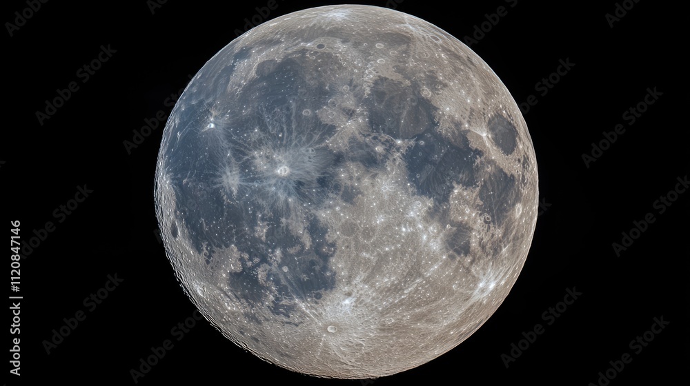 August 2022 Full Moon High Resolution Image Capturing Lunar Surface Details and Textures Against ...