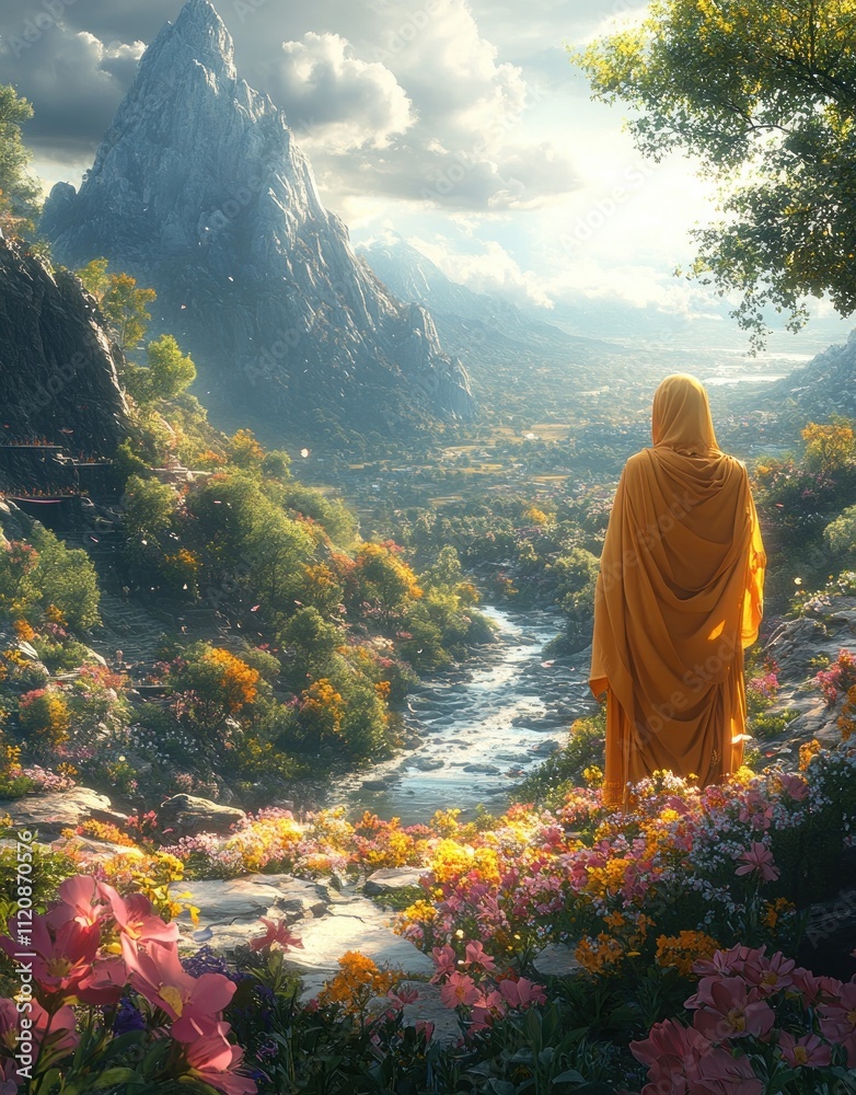 Fényképezés Serene Spiritual Landscape Featuring Sai Baba in ...