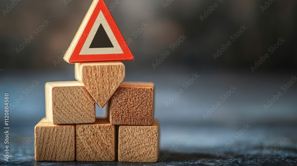 Warning sign concept with wooden blocks depicting error notification ...