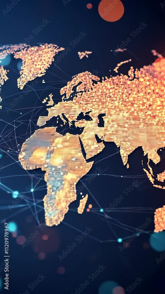 Digital map visualization highlighting global connections and data ...