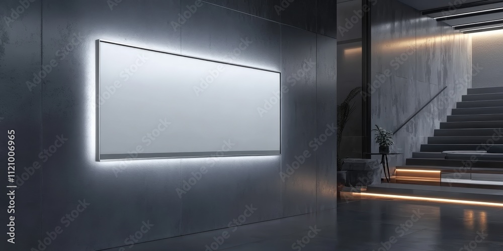 Modern Digital Display on Wall in Sleek Interior with 3D Rendering ...