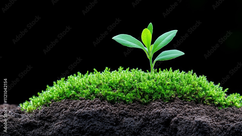 New Life Sprouting: A tiny green sprout emerges from the fertile soil, symbolizing growth ...