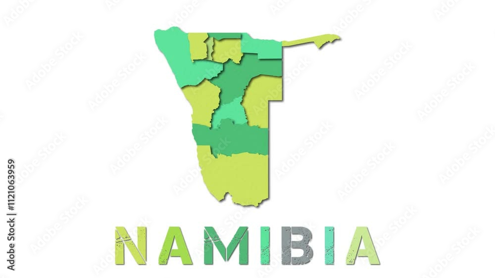 Namibia map with paper regions. Animated country map growing from ...