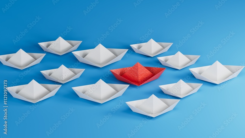 Differentiation concept with paper boats.new ideas. paper art style ...