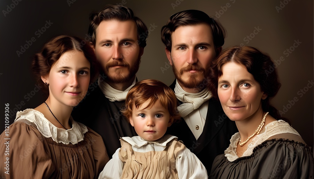 Family portrait in vintage style indoor studio photography classic ...