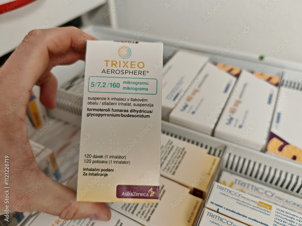 Prague,Czech Republic-August 8 2024:TRIXEO AEROSPHERE inhaler with ...