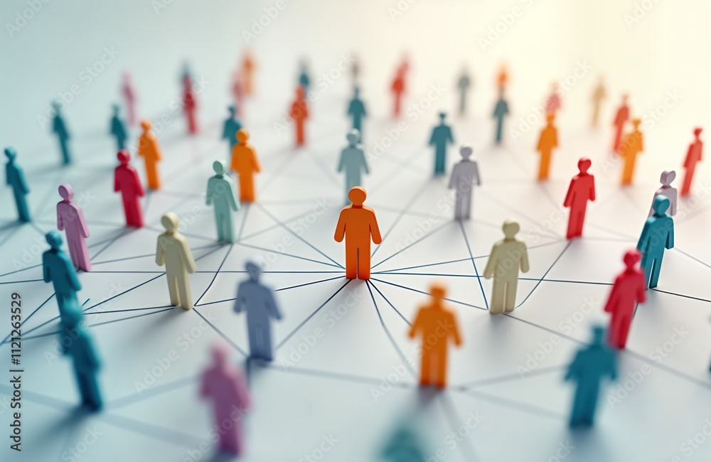 Colorful figures of people interconnected by lines create visual ...