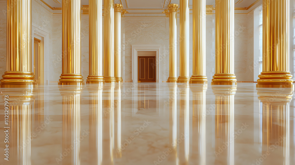 Vintage antique shiny golden luxury pillars in a palace, exuding ...
