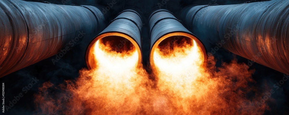 Environmental emissions concept. The image depicts two jet engines ...