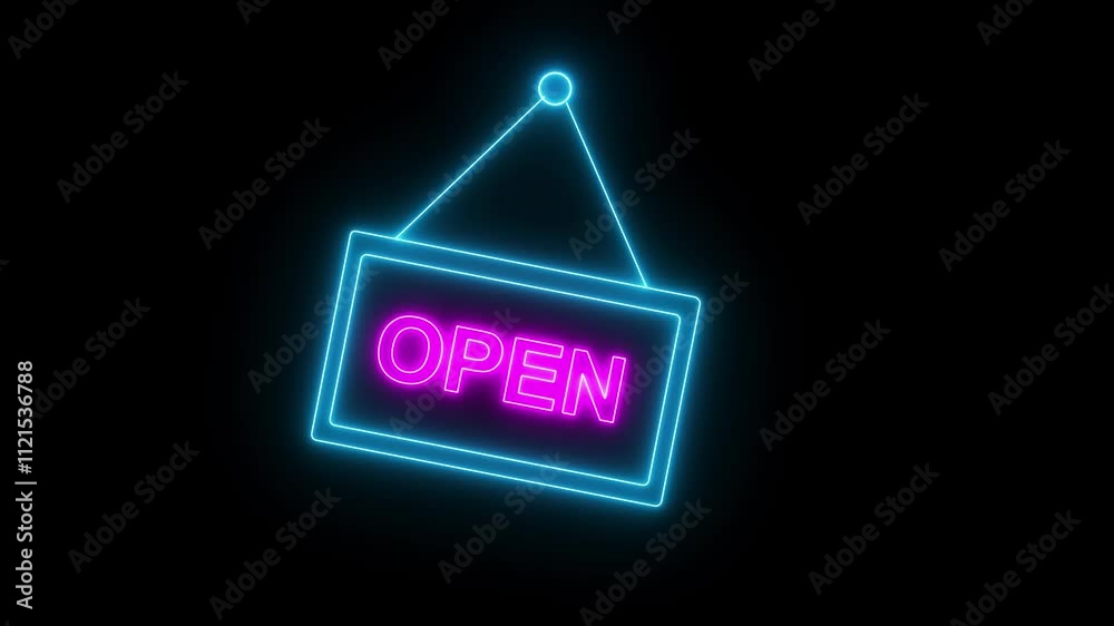 neon Open sign line animation. Store message animated icon. Shaking ...