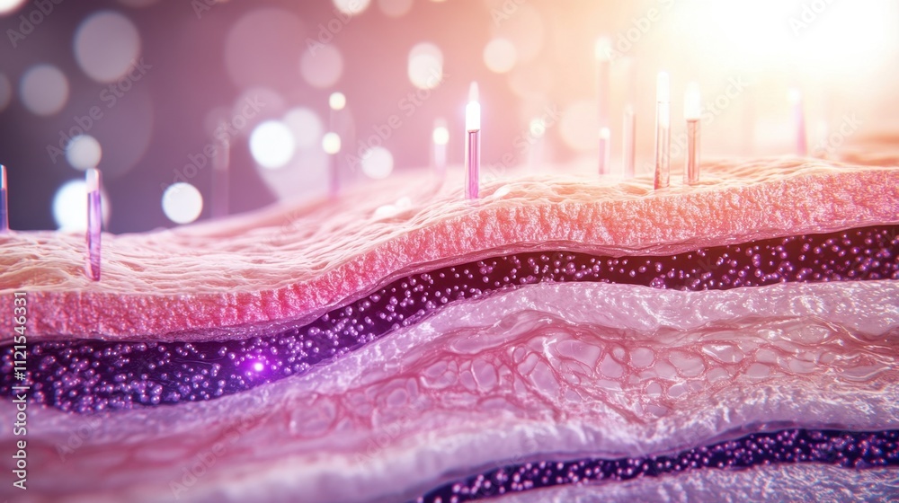 A cross-section of skin layers with laser light and serum vitamins ...