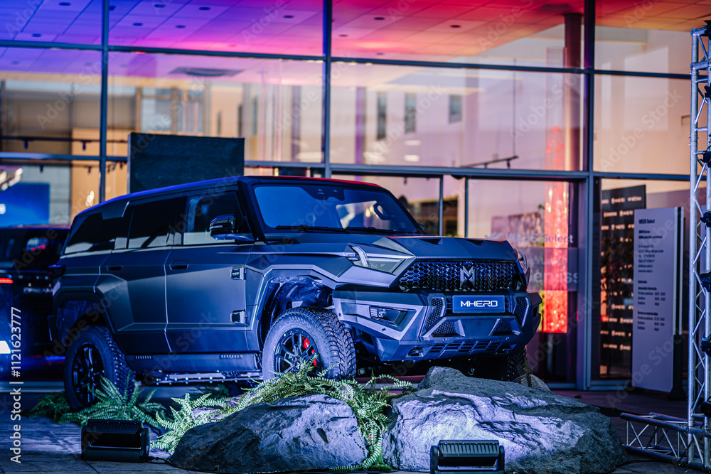 Dongfeng presentation showcasing the rugged M-Hero SUV in a showroom ...