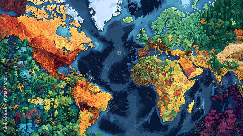 Fényképezés Vibrant global forest biomes map showcasing tropical ...