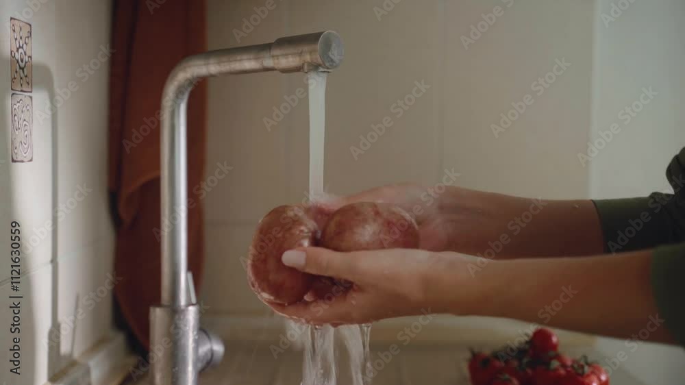 Clean potatoes thoroughly under cold running water at the kitchen sink ...