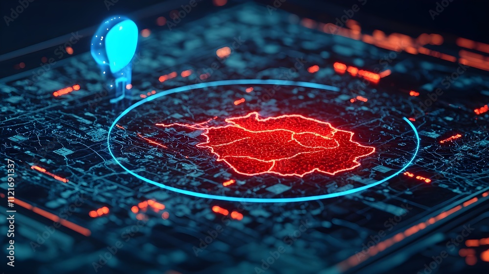 Digital Map Interface with Location Pin and Area Highlight - Futuristic ...