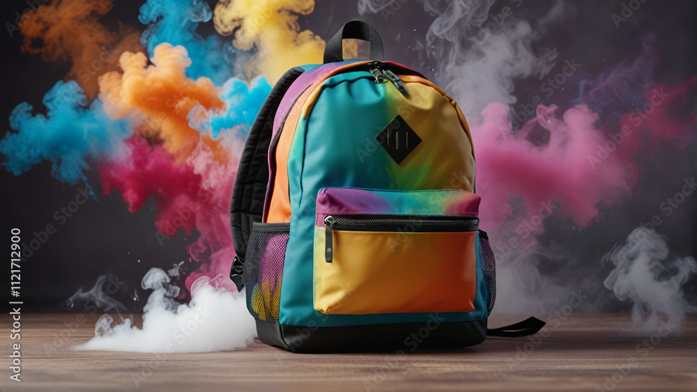 School Backpack Against a Background of Colorful Smoke. Concept of ...